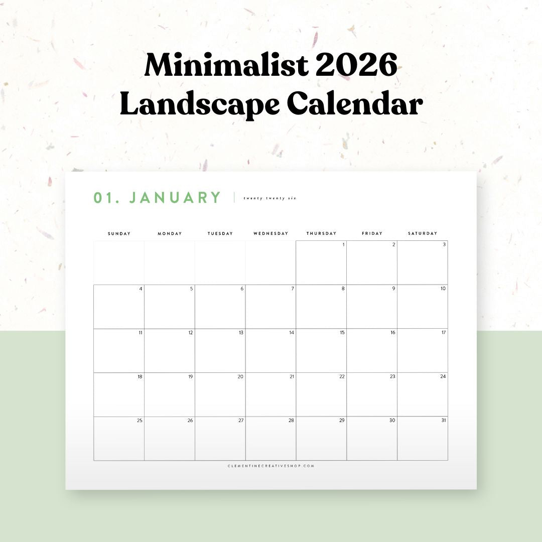 LANDSCAPE 2026 Printable Calendar | Simple Calendar PDF Download ...